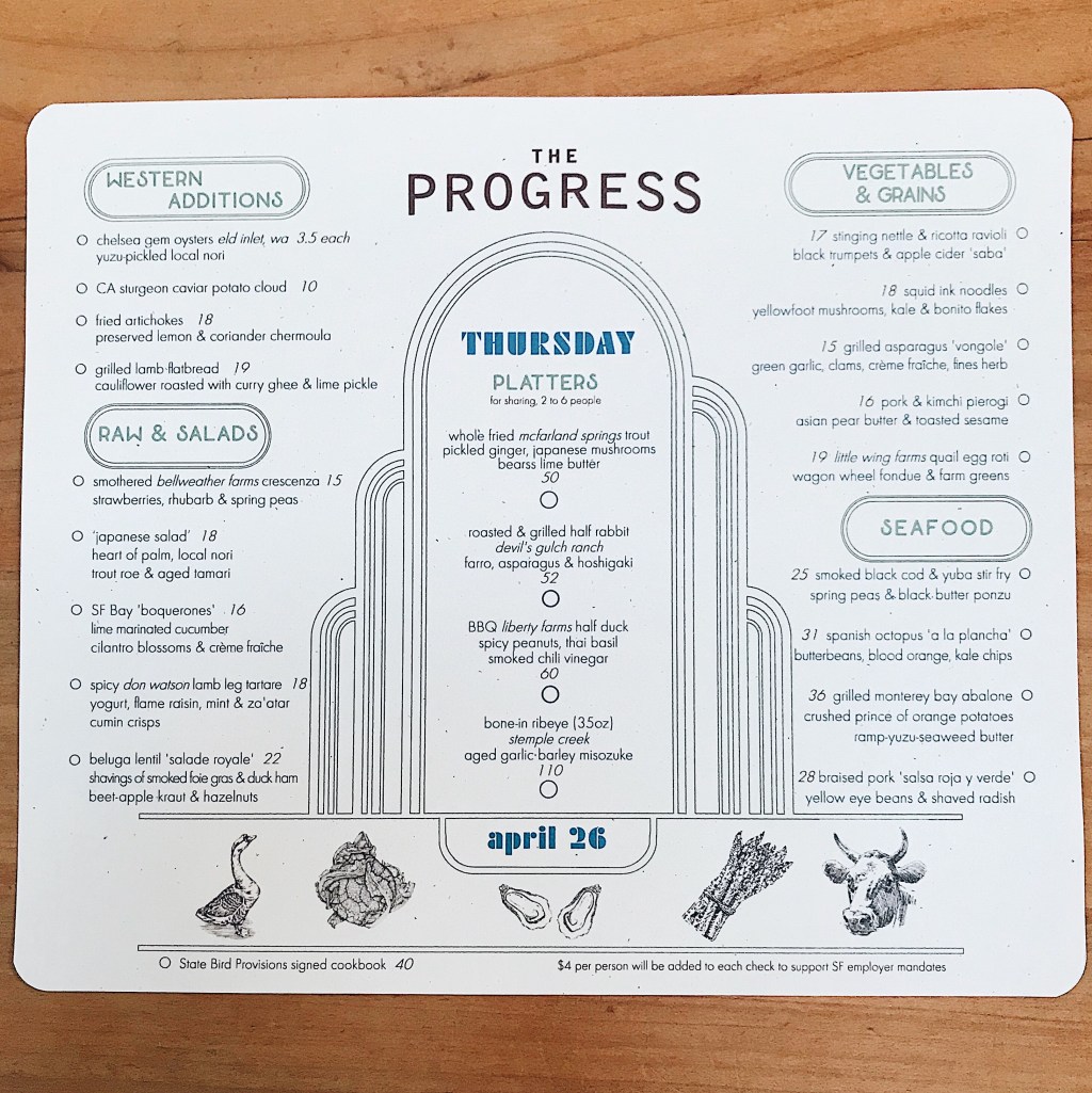 Restaurant Review: Dinner at The Progress in SF – Becca Risa Luna